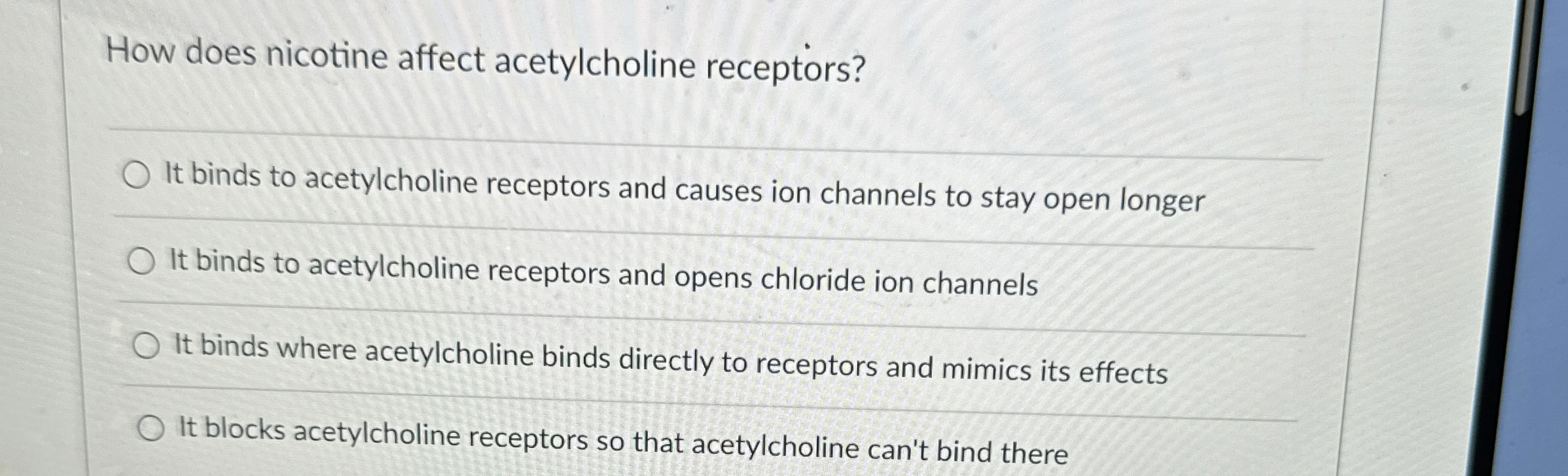 Solved How does nicotine affect acetylcholine receptors?It | Chegg.com