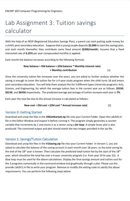 ENCMP 100 Computer Programming for Engineers Lab | Chegg.com