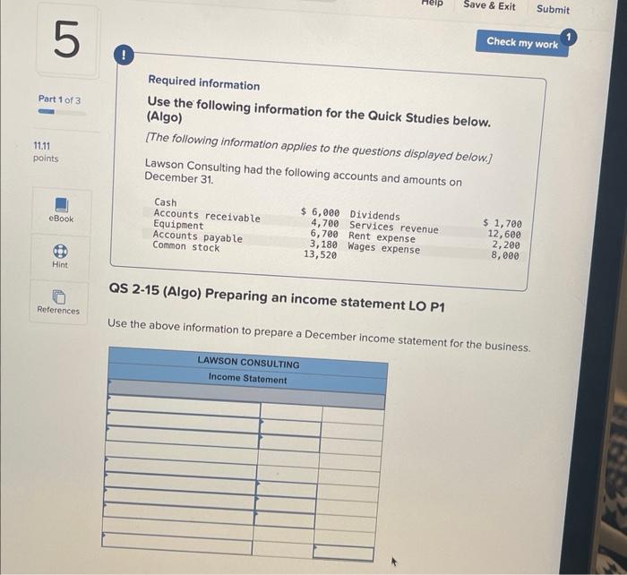 Required information Use the following information | Chegg.com