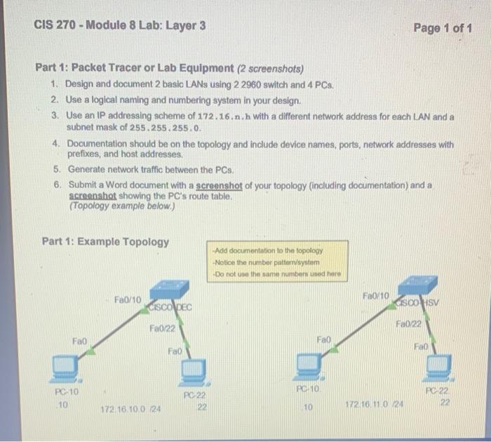 Solved CIS 270 - Module 8 Lab: Layer 3 Page 1 of 1 Part 1: | Chegg.com