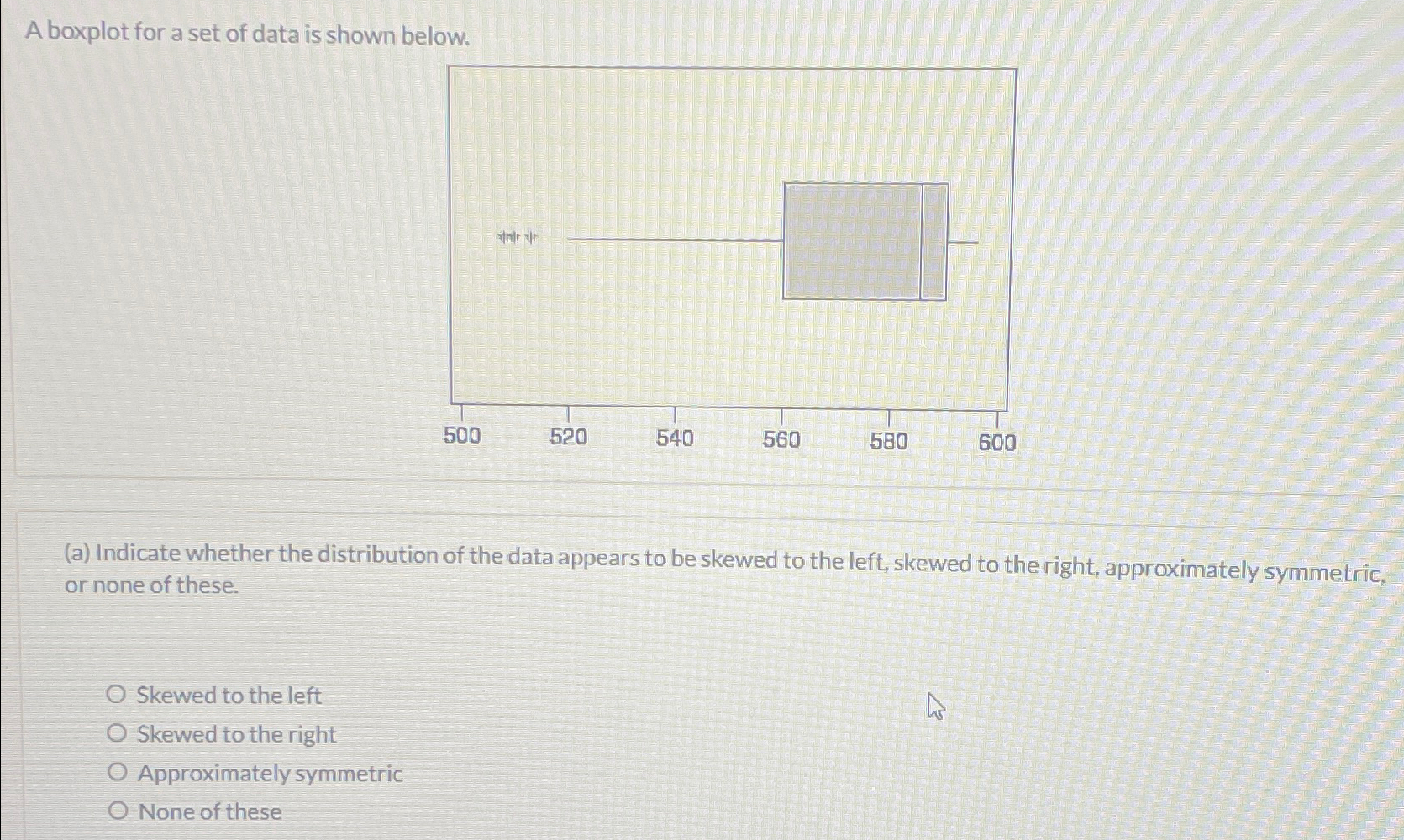 Solved A boxplot for a set of data is shown belnw.(a) | Chegg.com