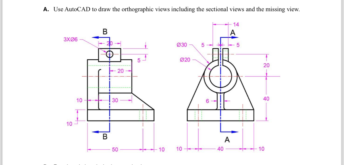 Solved draw the orthographic views including the sectional | Chegg.com