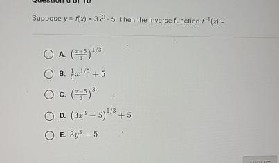 Solved Suppose y=f(x)=3x3-5. ﻿Then the inverse function | Chegg.com