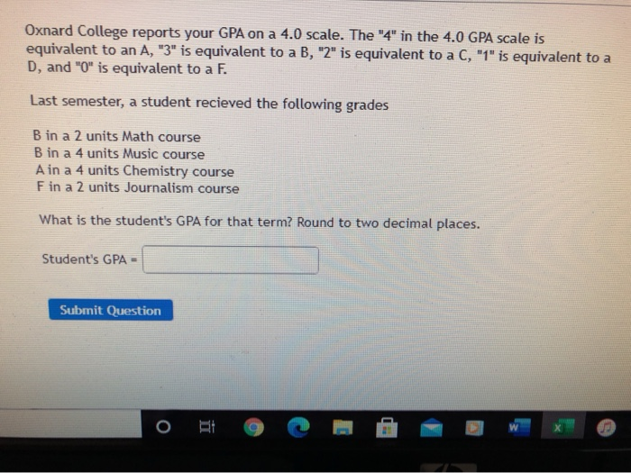Solved Oxnard College reports your GPA on a 4.0 scale. The | Chegg.com
