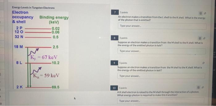 Solved Energy Levels in Tungsten Electrons Electron 7 points | Chegg.com