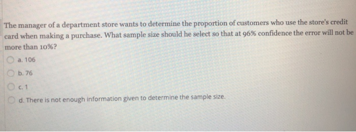 Solved The manager of a department store wants to determine | Chegg.com
