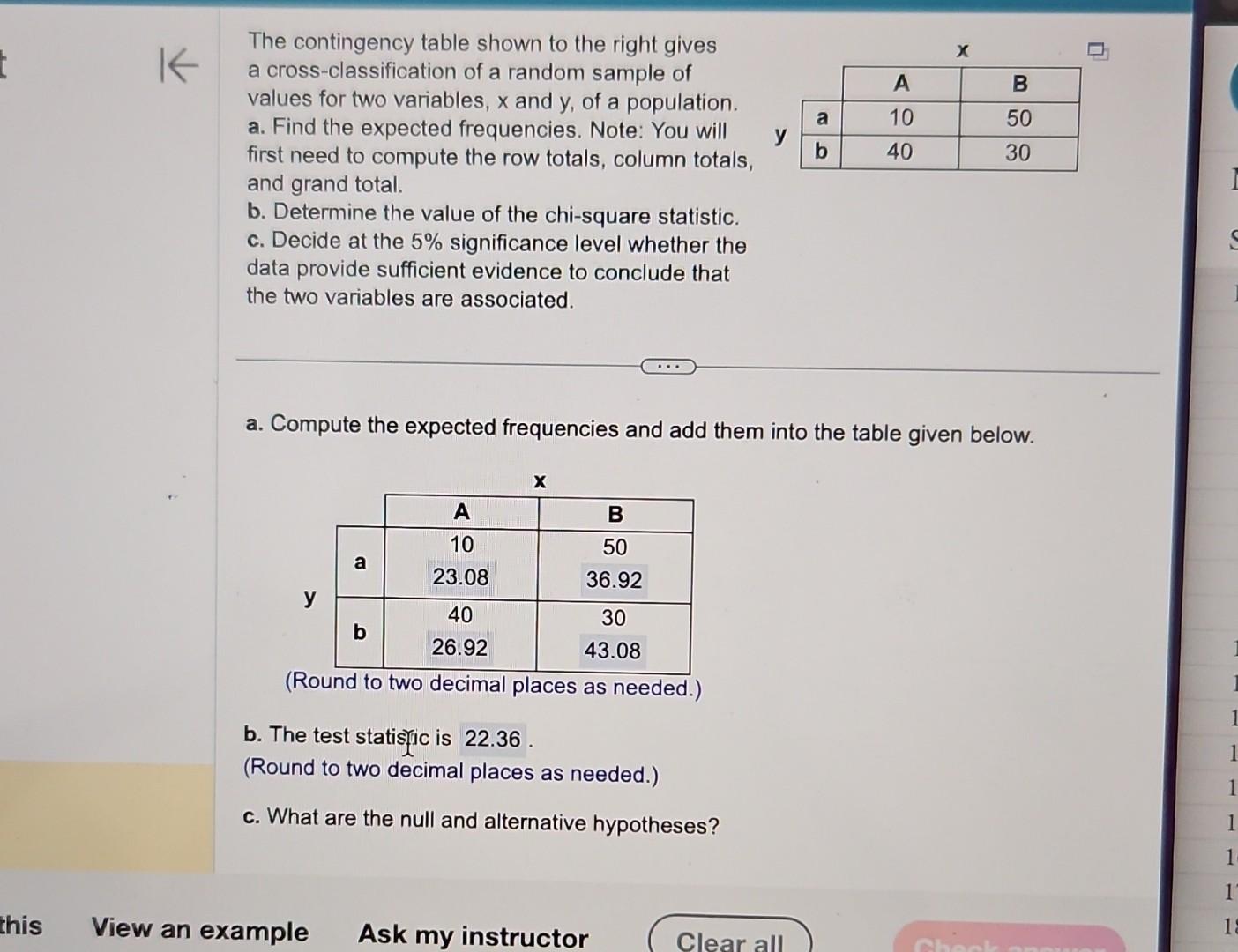 Solved The contingency table shown to the right gives a | Chegg.com
