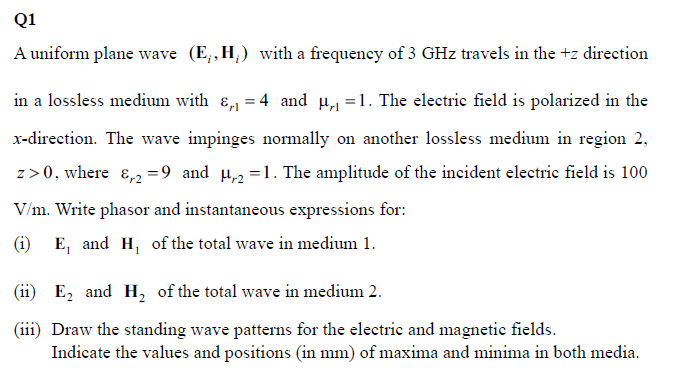 Solved Q1A uniform plane wave (Ei,Hi) ﻿with a frequency of | Chegg.com
