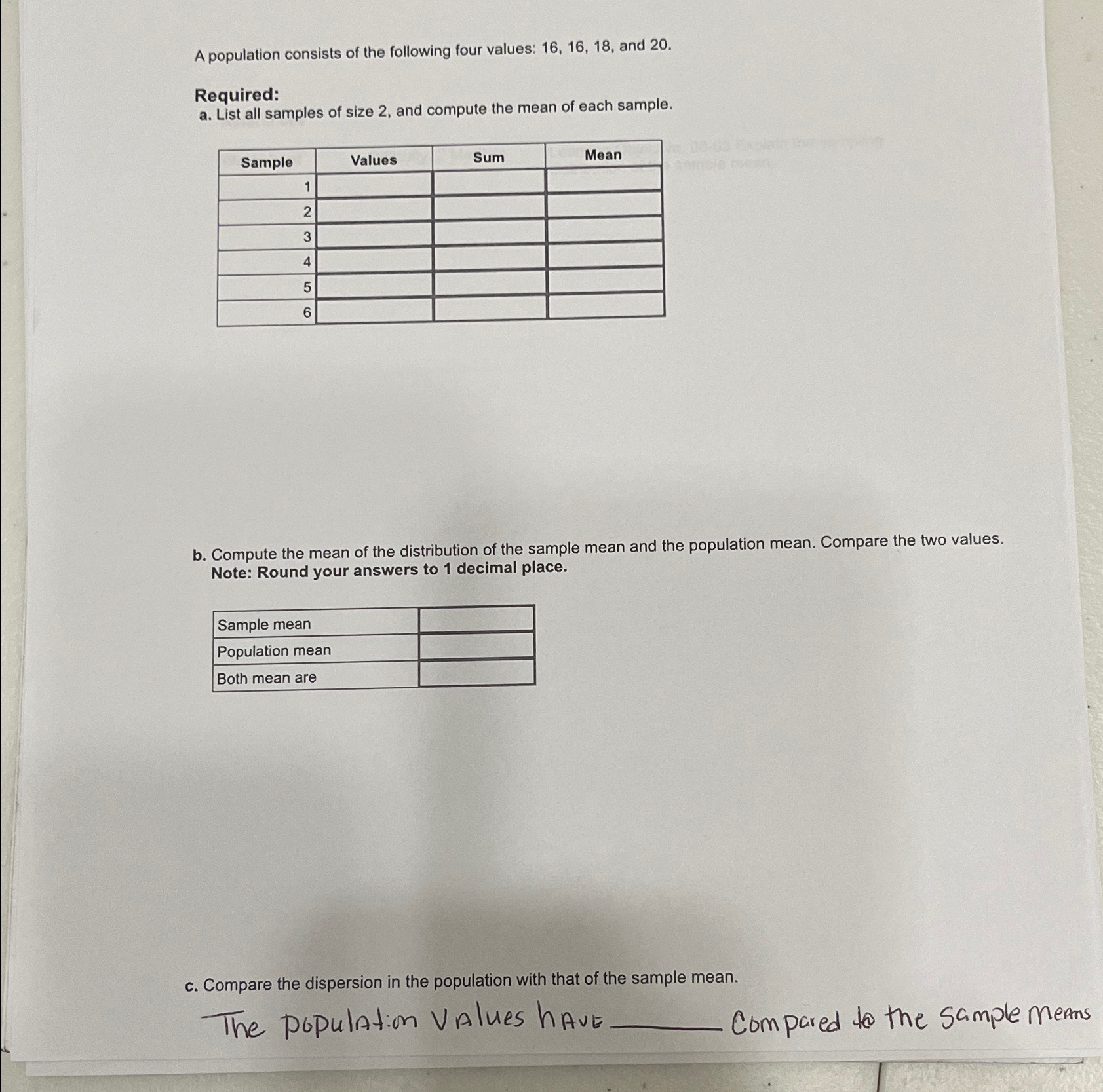 Solved A population consists of the following four values: | Chegg.com