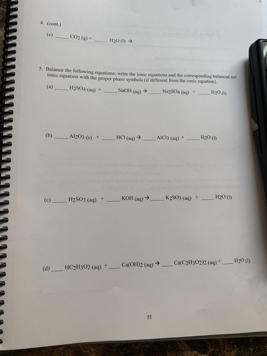 Solved 4. (cont.) (e) CO2 (8) + H20 (1) 5. Balance the | Chegg.com