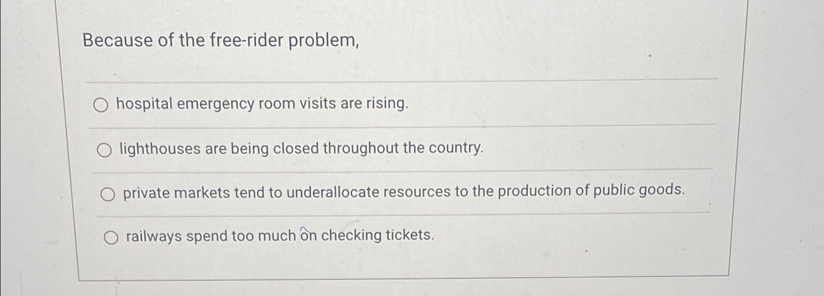 Solved Because of the free-rider problem,hospital emergency | Chegg.com