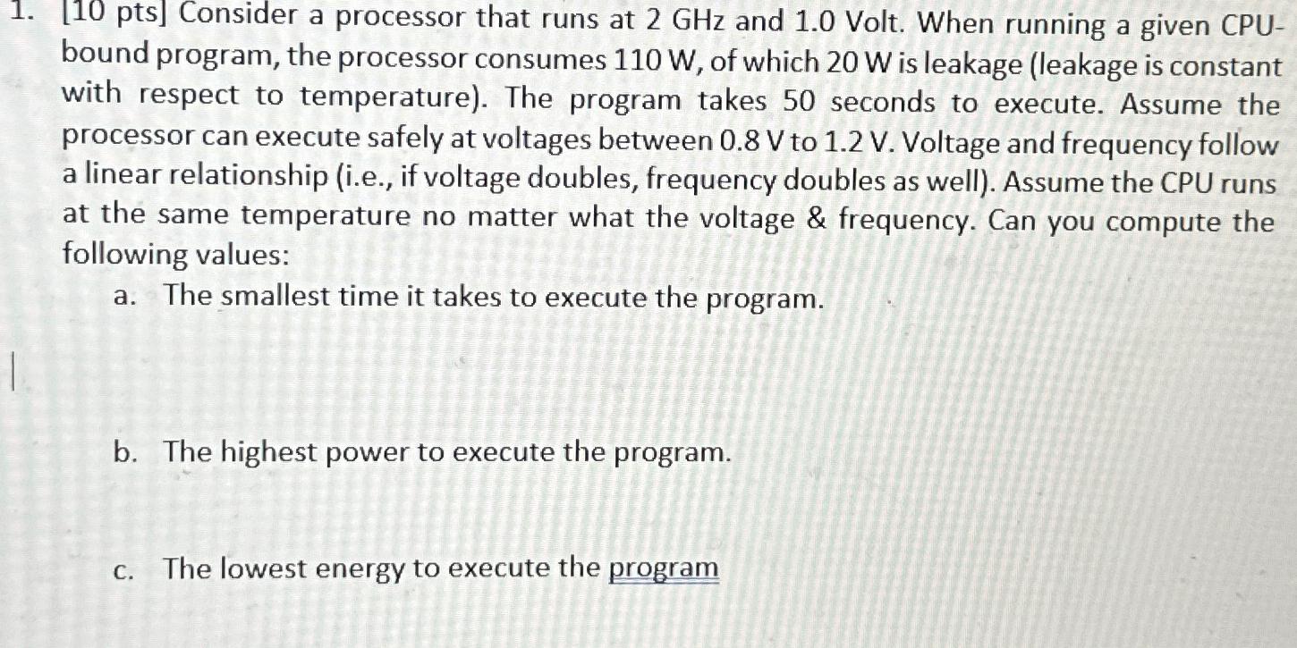 Solved [10 ﻿pts] ﻿Consider a processor that runs at 2GHz | Chegg.com