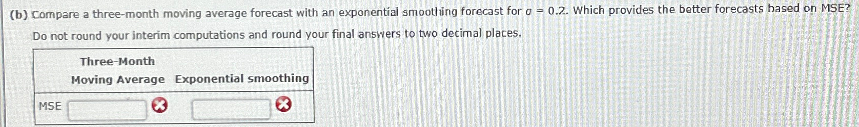 Solved (b) ﻿Compare a three-month moving average forecast | Chegg.com