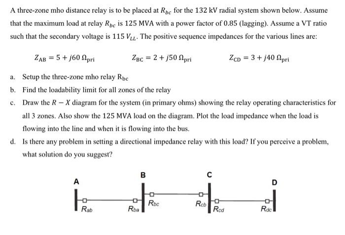 Solved A three-zone mho distance relay is to be placed at | Chegg.com