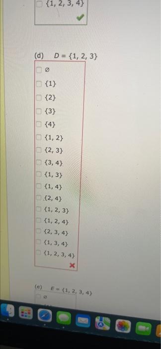 Solved {1,2,3,4} (d) D = {1, 2, 3} {1} {2} L {3} {4} {1,2} | Chegg.com