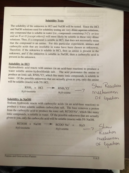 Solved Solubility Tests The solubility of the unknown in HCl | Chegg.com