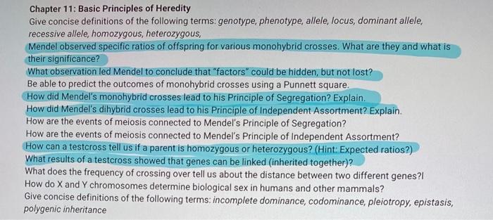 Solved Chapter 11: Basic Principles of Heredity Give concise | Chegg.com