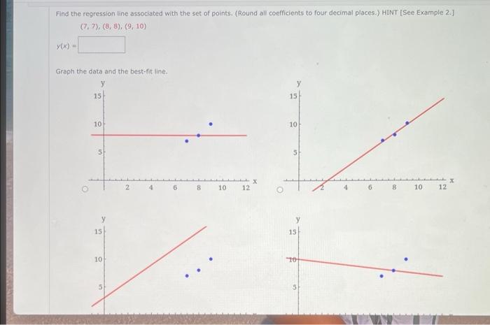 Solved Find the regression line associated with the set of | Chegg.com