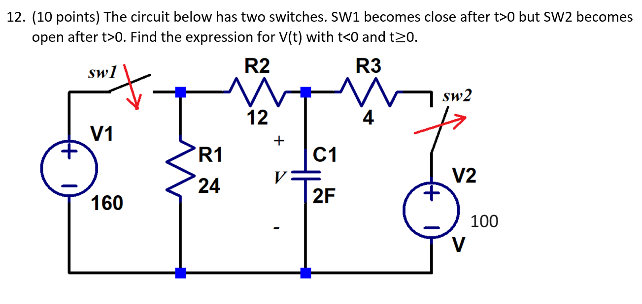 Solved (10 ﻿points) ﻿The circuit below has two switches. SW | Chegg.com
