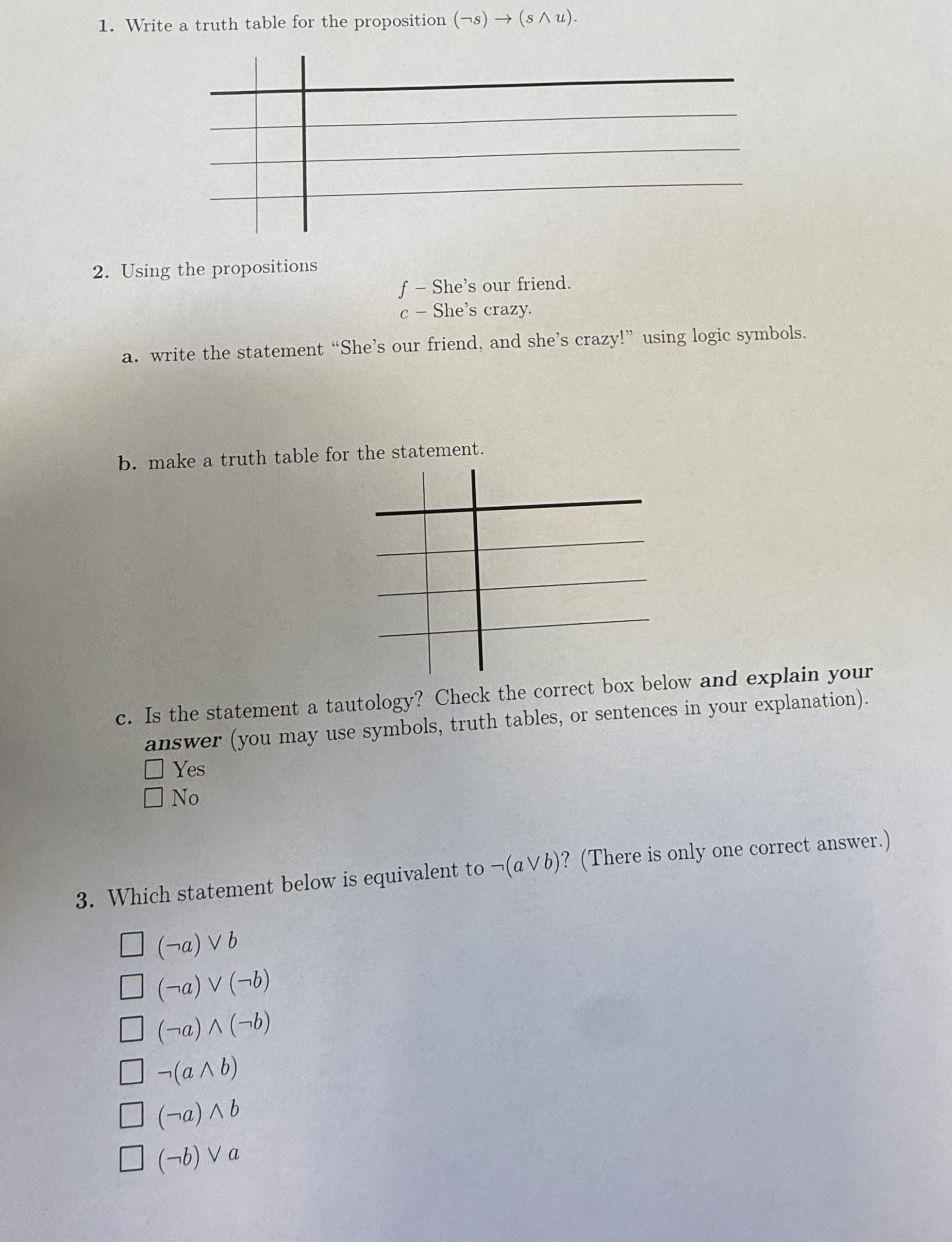 Solved Write a truth table for the proposition | Chegg.com