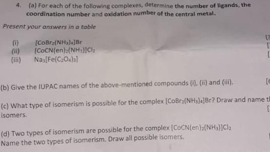 Solved 4. (a) For each of the following complexes, determine | Chegg.com