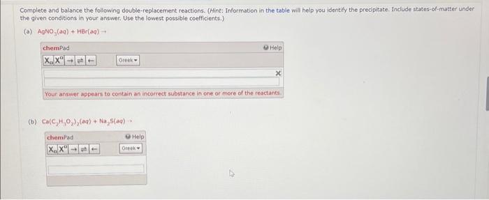 Solved Complete and balance the following double-replacement | Chegg.com