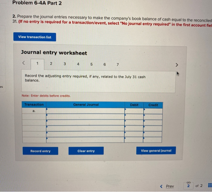 Solved Of 2 Required information Problem 6-4A Preparing a | Chegg.com