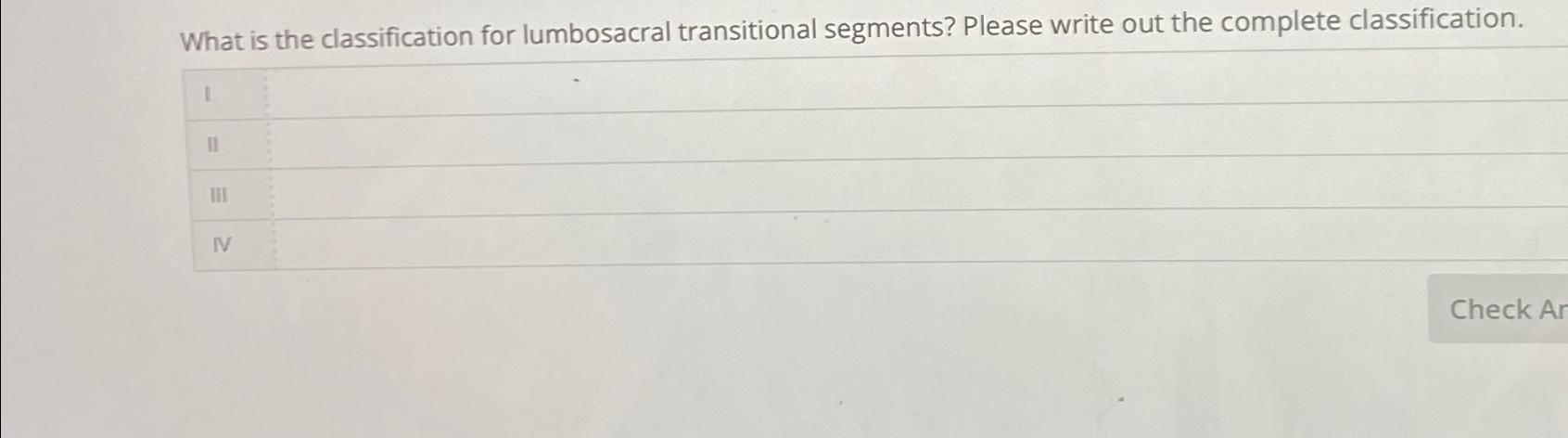 Solved What is the classification for lumbosacral | Chegg.com