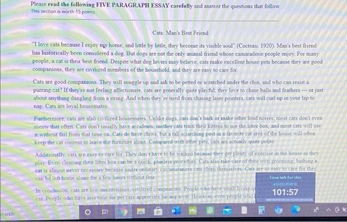 Solved Please read the following FIVE PARAGRAPH ESSAY | Chegg.com