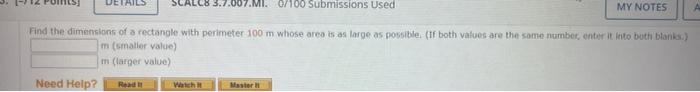 Solved Find the dimensions of a rectangle with perimeter 100 | Chegg.com