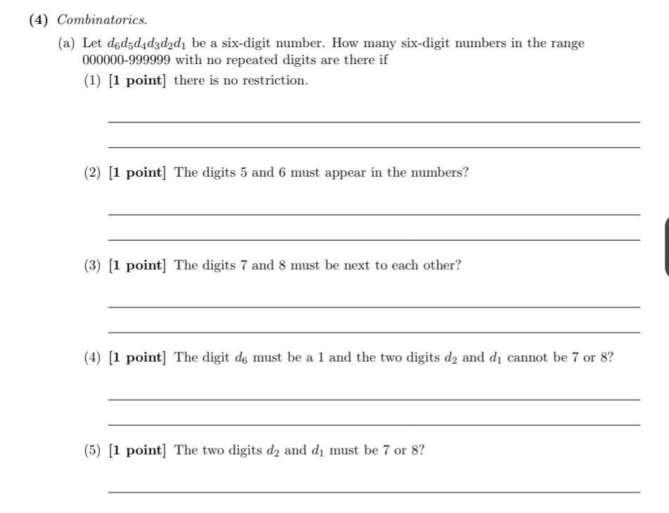 Solved 4) Combinatorics. (a) Let \\( d_{6} d_{5} d_{4} d_{3} | Chegg.com