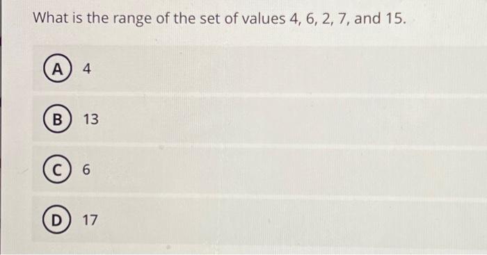 Solved What is the range of the set of values 4, 6, 2, 7, | Chegg.com