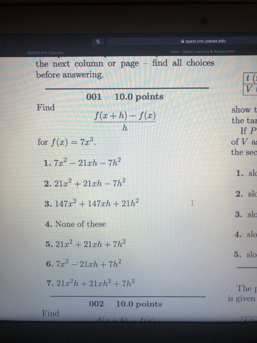 Solved quest.cs.utexas.edu M3056 Pre-Calculus View - Quest | Chegg.com