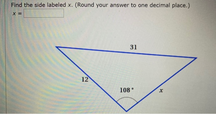 Solved Find the side labeled x. (Round your answer to one | Chegg.com