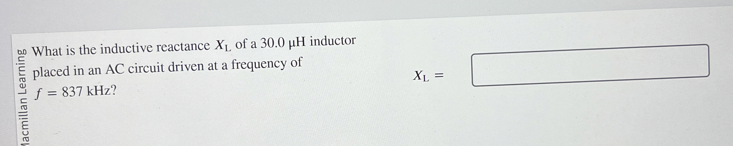 Solved What is the inductive reactance xL ﻿of a 30.0μH | Chegg.com