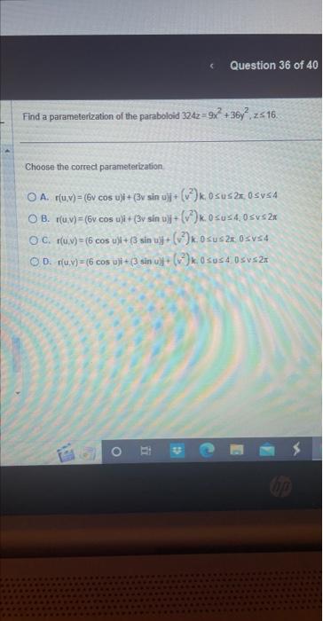 Solved Find a parameterization of the paraboloid | Chegg.com