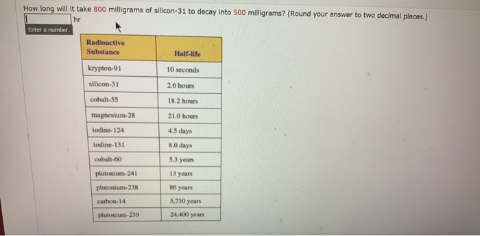 Solved How long will it take 800 milligrams of silicon-31 to | Chegg.com