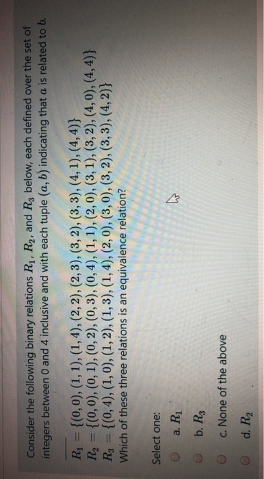 Solved Consider the following binary relations R, R2, and R3 | Chegg.com