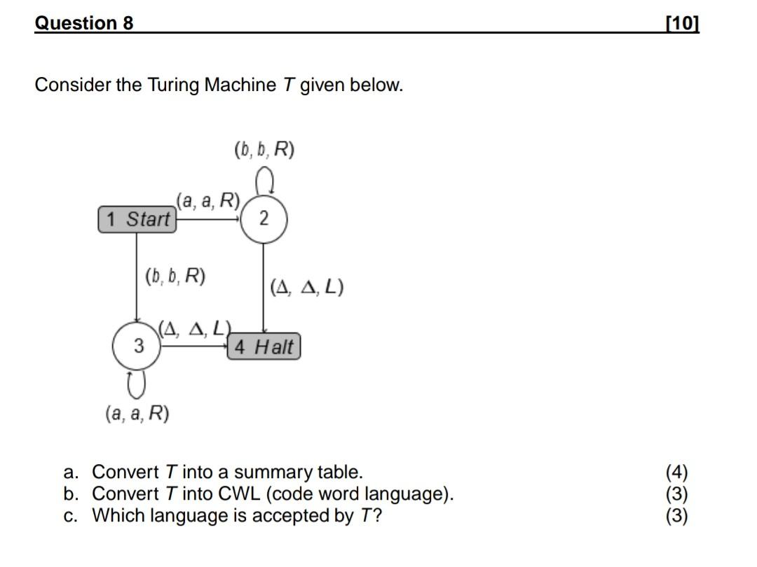 Solved Consider the Turing Machine T given below. a. Convert | Chegg.com