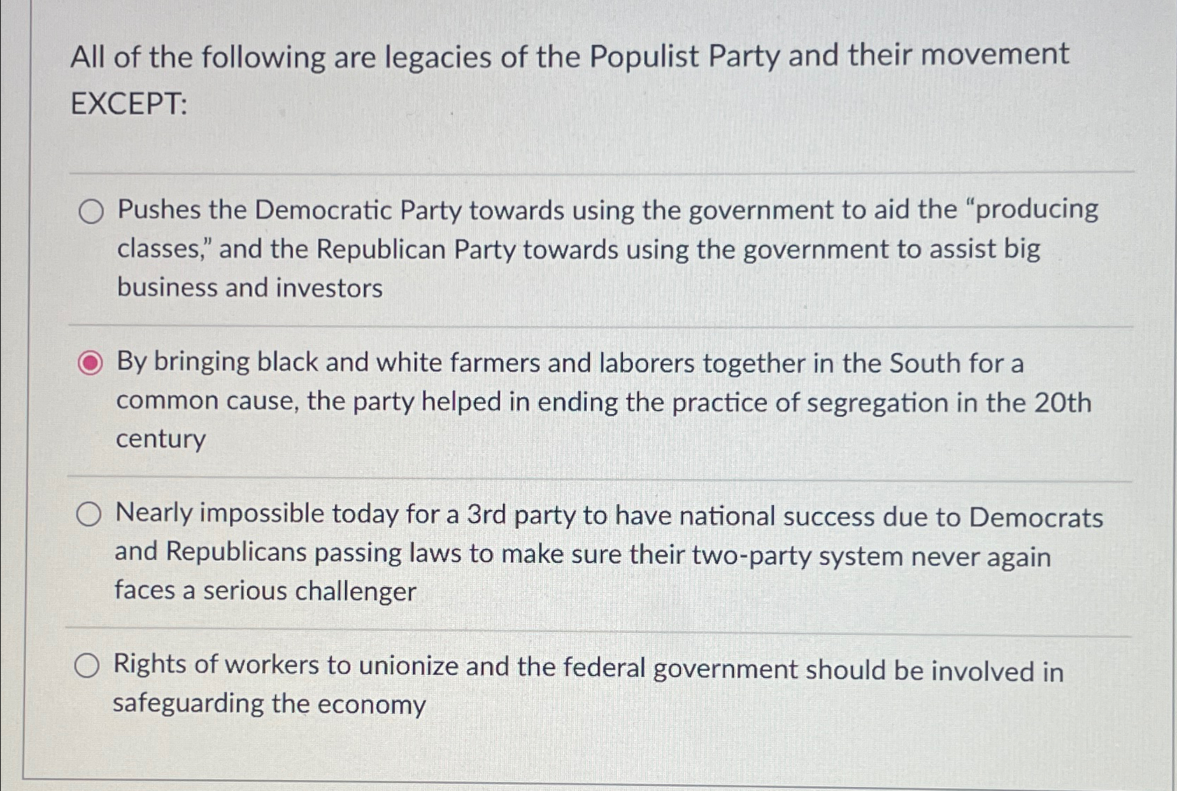 Solved All of the following are legacies of the Populist | Chegg.com