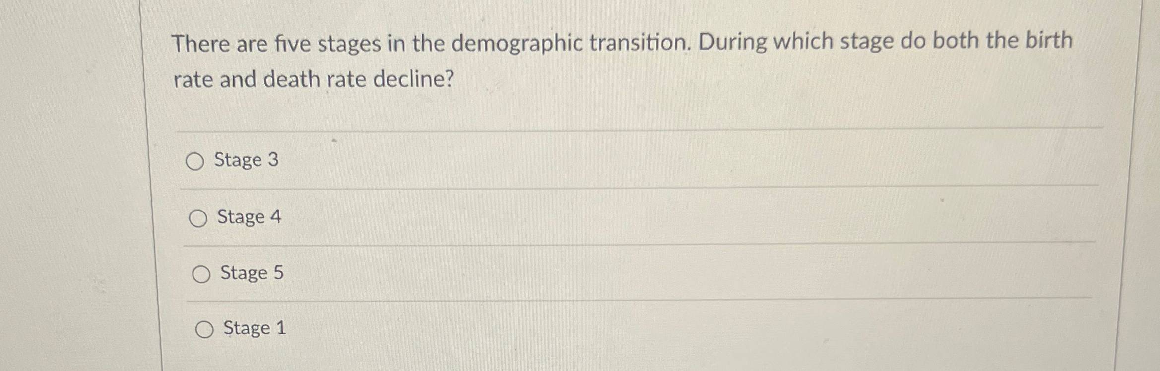 Solved There are five stages in the demographic transition. | Chegg.com