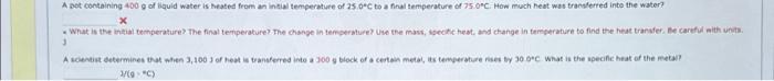 Solved A pot containing 400 g of liquid water is heated from | Chegg.com