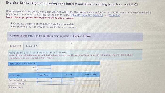 Solved Exercise 10-17A (Algo) Computing bond interest and | Chegg.com