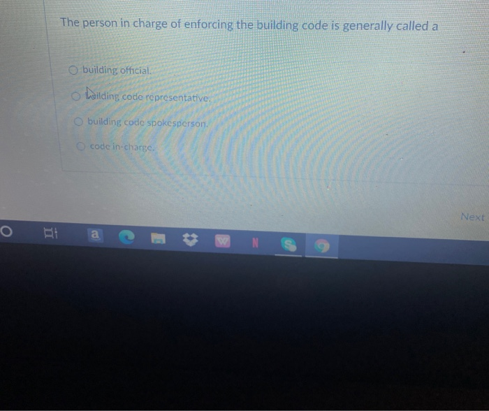 Solved The person in charge of enforcing the building code | Chegg.com