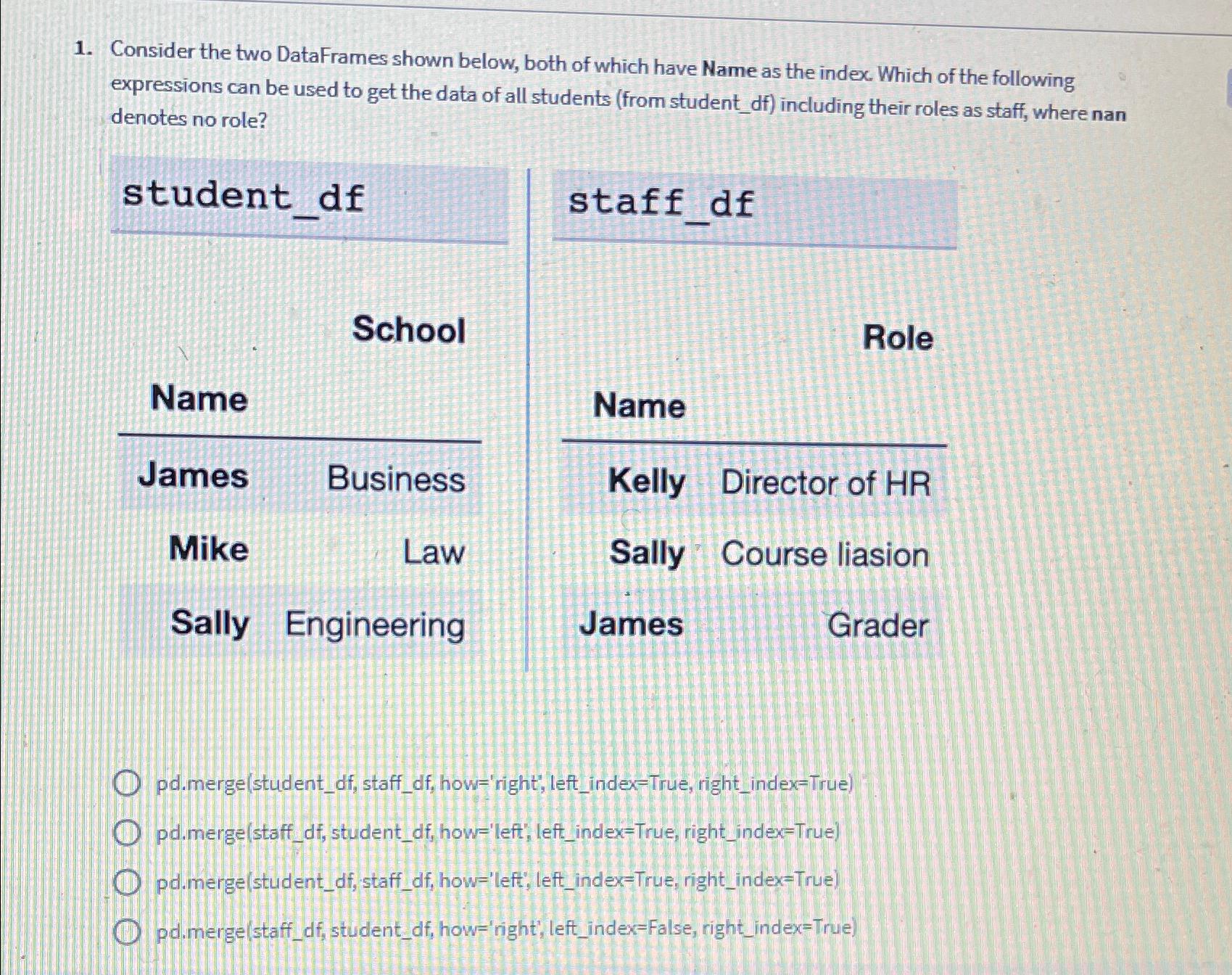 Consider the two DataFrames shown below, both of | Chegg.com