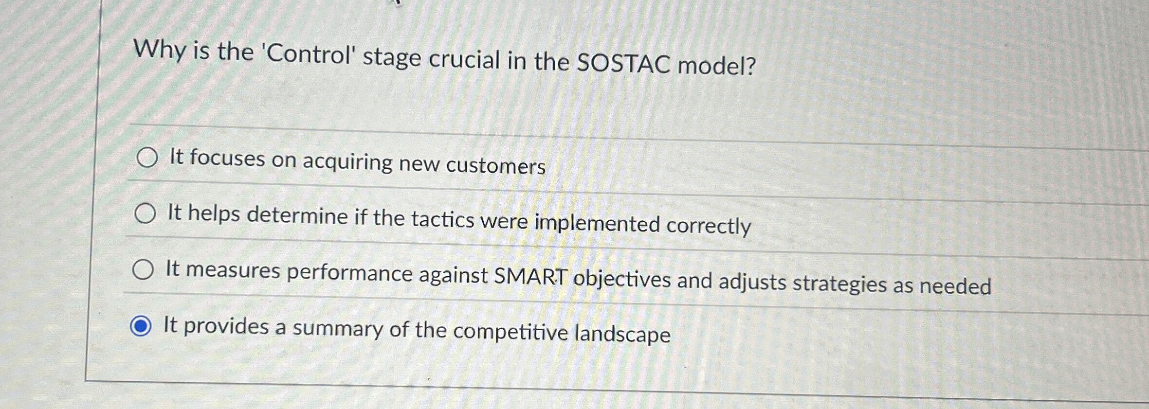 Solved Why is the 'Control' stage crucial in the SOSTAC | Chegg.com