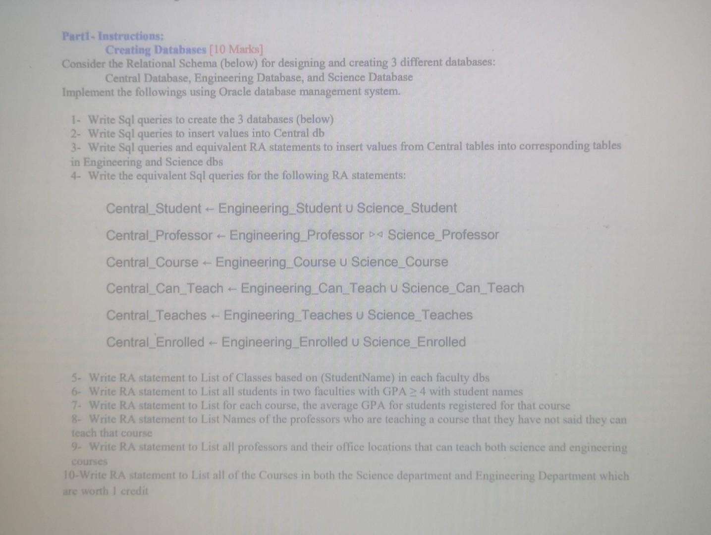 Solved Parti- Instructions: Creating Databases [10 Marks] | Chegg.com