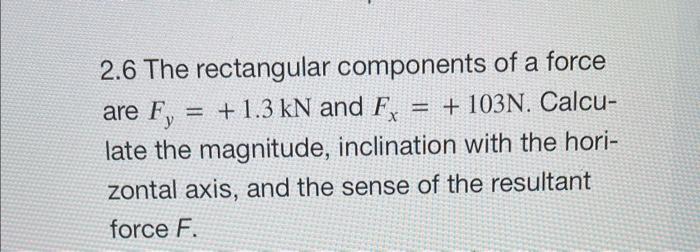 Solved 2.6 The rectangular components of a force are | Chegg.com