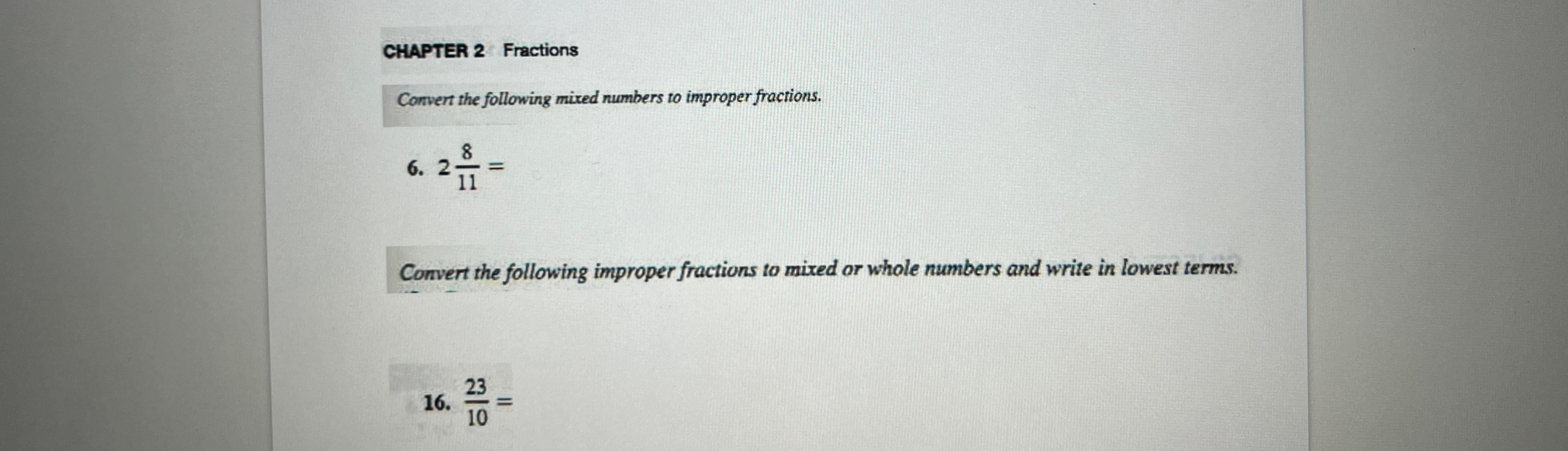 Solved CHAPTER 2 ﻿FractionsConvert the following mixed | Chegg.com