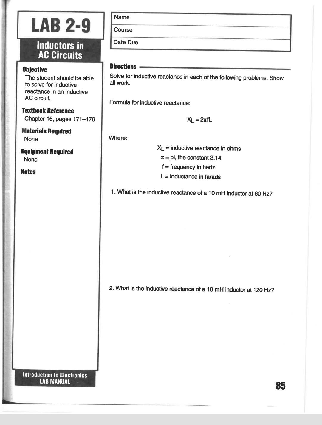 Solved Directions 1 What Is The Inductive Reactance Of A 1836